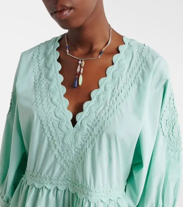 JULIET DUNN Embroidered Scalloped Cotton Poplin Mini Dress - Green