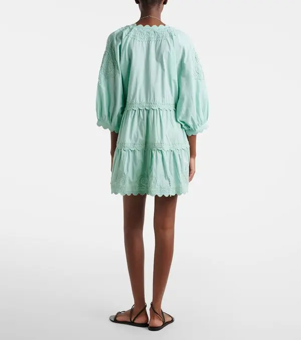 JULIET DUNN Embroidered Scalloped Cotton Poplin Mini Dress - Green