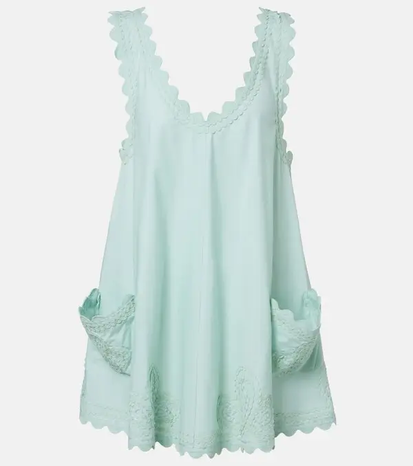JULIET DUNN Embroidered Scalloped Cotton Poplin Mini Dress - Green