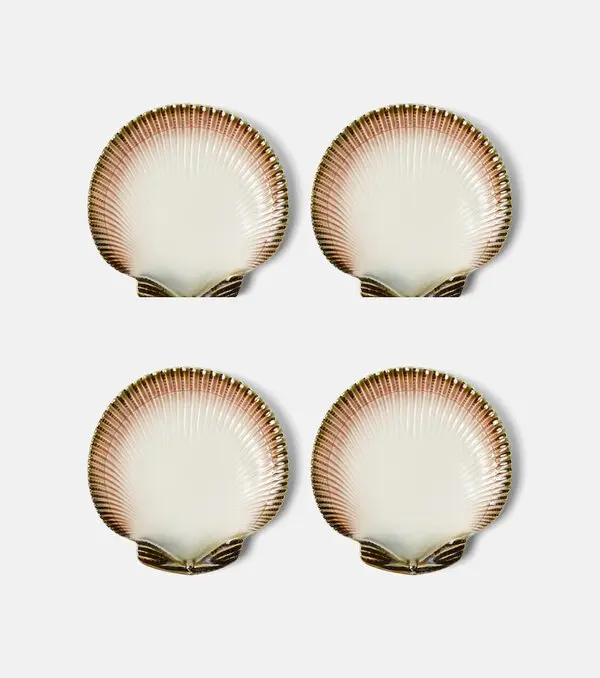 BORDALLO PINHEIRO Oyster & Scallops Set Of 4 Ceramic Dessert Plates - Multicoloured