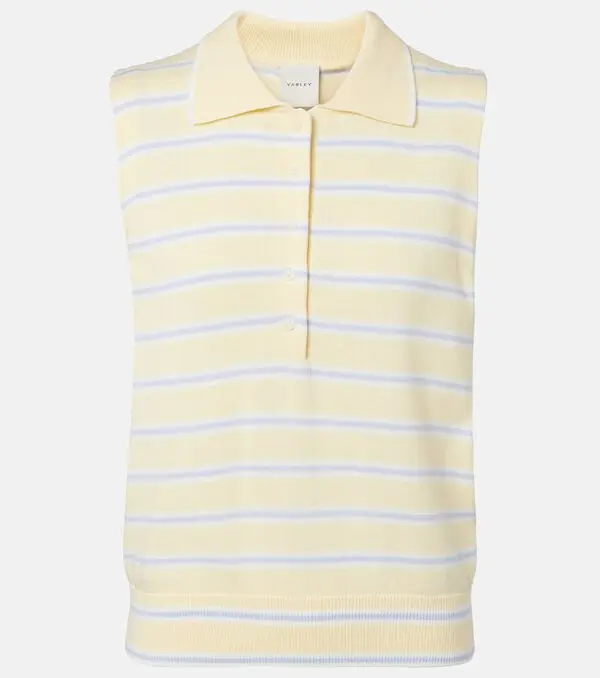 Varley Rue Striped Cotton-blend Sleeveless Polo Shirt - Yellow