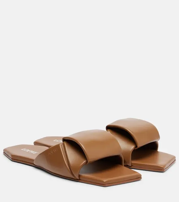 Loewe Origami Leather Slides - Brown