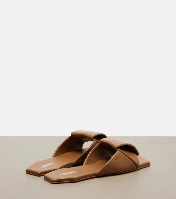 Loewe Origami Leather Slides - Brown