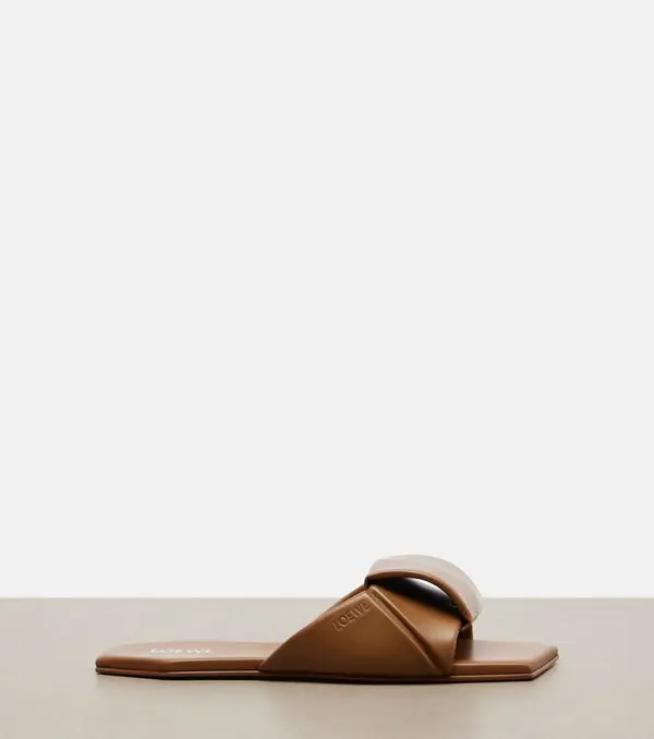 Loewe Origami Leather Slides - Brown