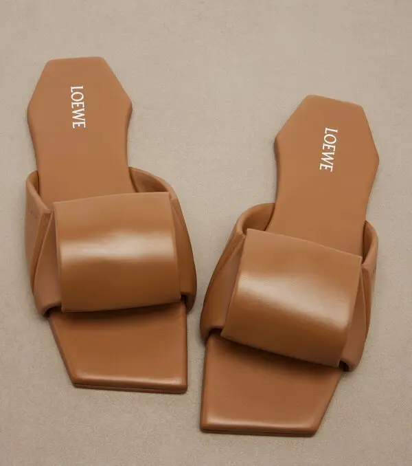 Loewe Origami Leather Slides - Brown