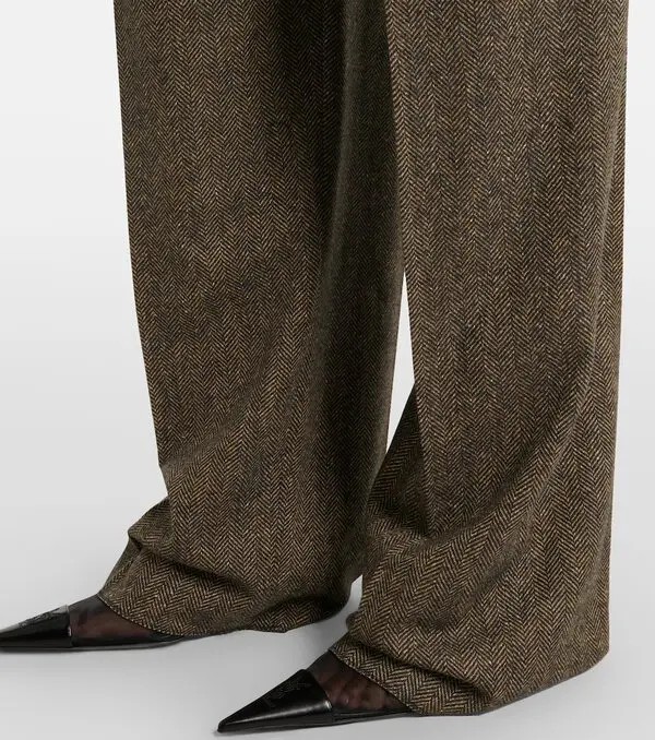 Saint Laurent Herringbone Wool-blend Wide-leg Trousers