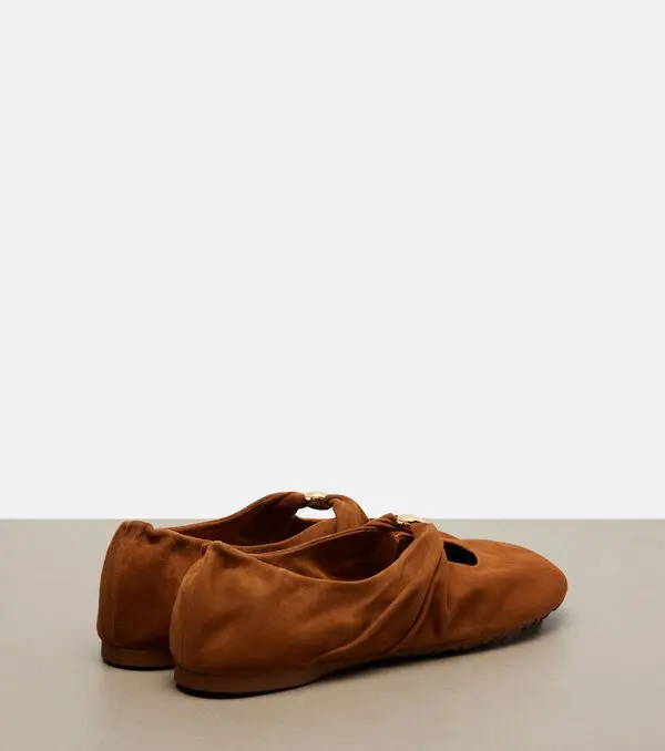 Loewe Pebble Soft Suede Mary Jane Flats - Brown
