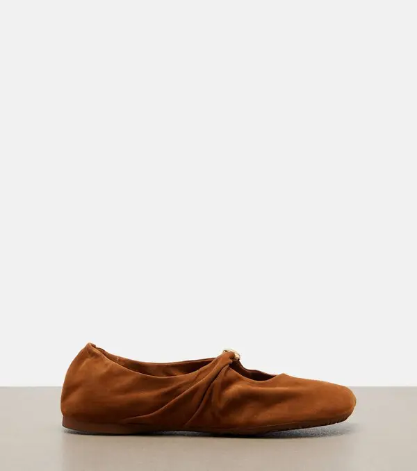 Loewe Pebble Soft Suede Mary Jane Flats - Brown