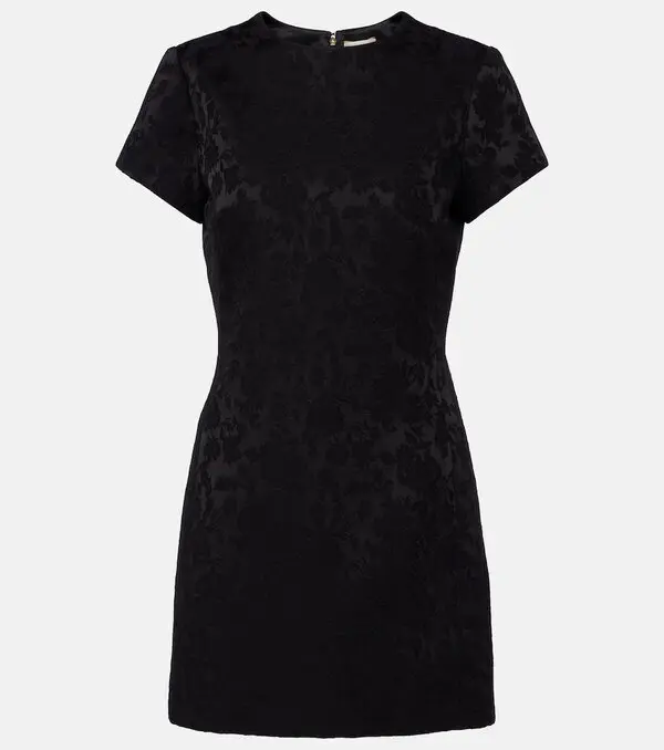 Saint Laurent Devoré Floral Cotton-blend Minidress - Black