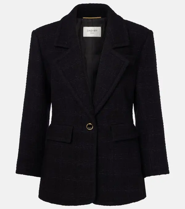 Saint Laurent Wool-blend Tweed Jacket - Black