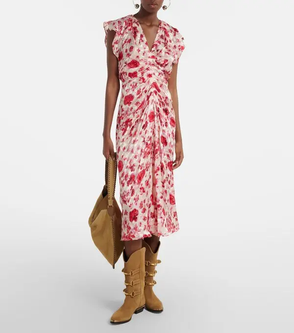 Isabel Marant Étoile Lindsay Floral Ruched Jacquard Midi Dress - Pink