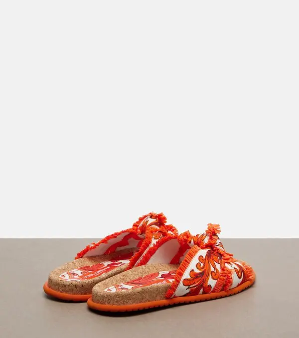 Dolce & Gabbana Majolica Fringed Brocade Slides