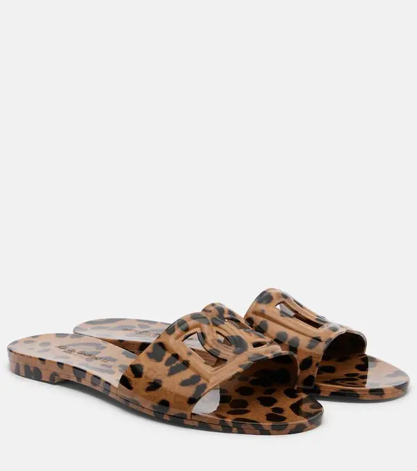 Dolce & Gabbana Leopard-print Rubber Slides - Brown