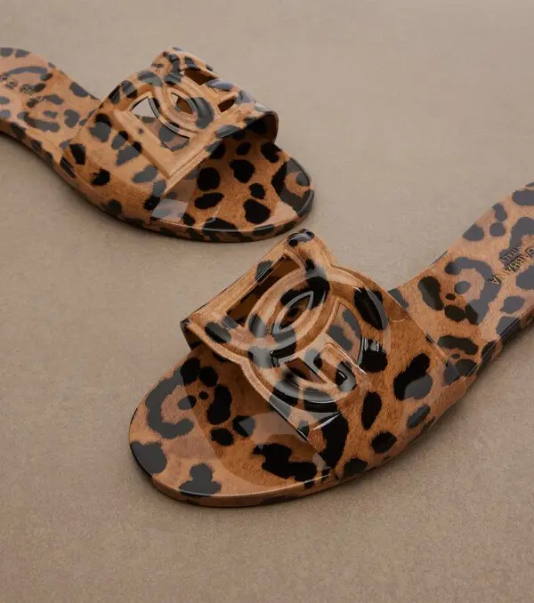 Dolce & Gabbana Leopard-print Rubber Slides - Brown