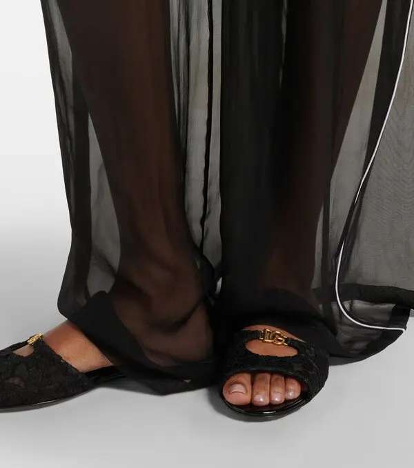 Dolce & Gabbana Leather-trimmed Lace Slides - Black