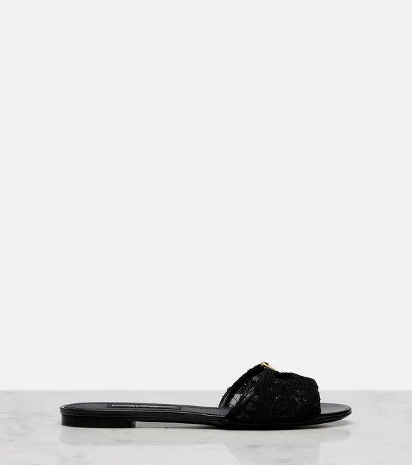 Dolce & Gabbana Leather-trimmed Lace Slides - Black