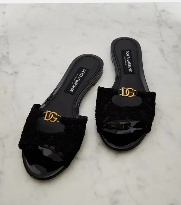 Dolce & Gabbana Leather-trimmed Lace Slides - Black