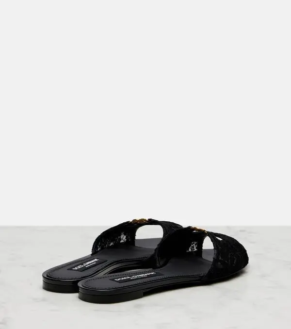Dolce & Gabbana Leather-trimmed Lace Slides - Black