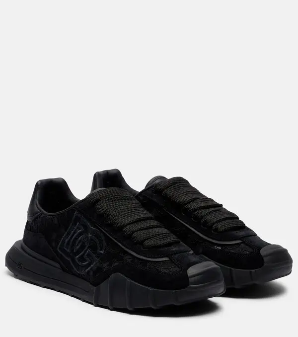 Dolce & Gabbana Leather-trimmed Lace-up Sneakers - Black