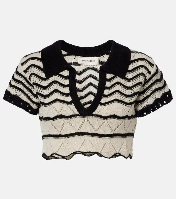 BANANHOT Coco Open-knit Cotton-blend Crop Top - White