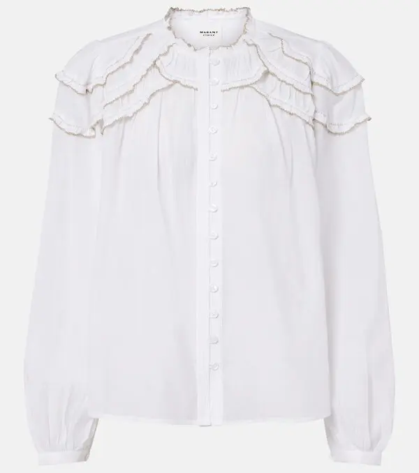 MARANT ETOILE Christa Ruffled Cotton-blend Blouse - White