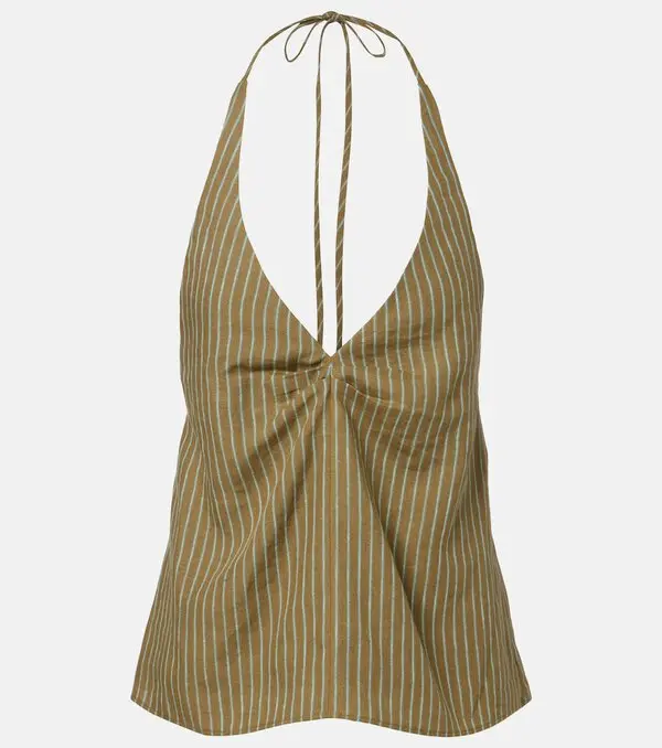 Staud Corso Striped Linen Halterneck Top - Green