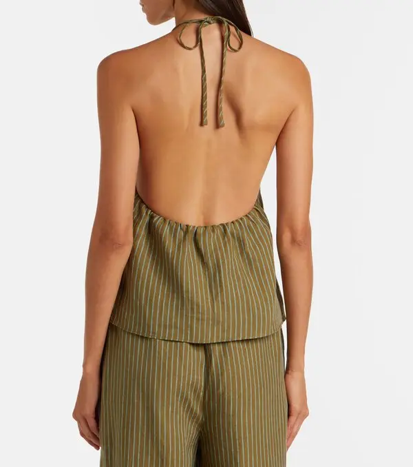 Staud Corso Striped Linen Halterneck Top - Green