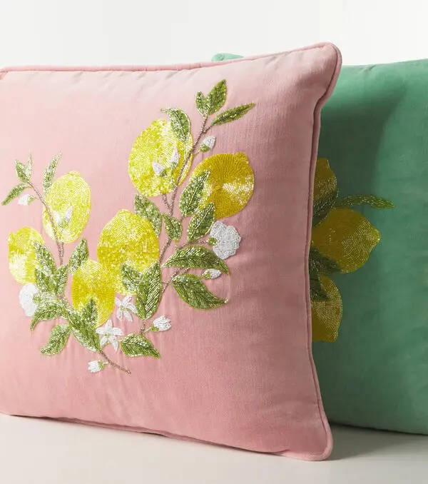 LES-OTTOMANS Embroidered Cotton Velvet Cushion
