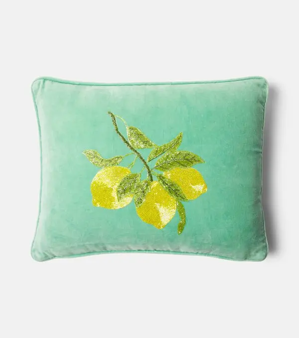 LES-OTTOMANS Embroidered Cotton Velvet Cushion - Multicoloured