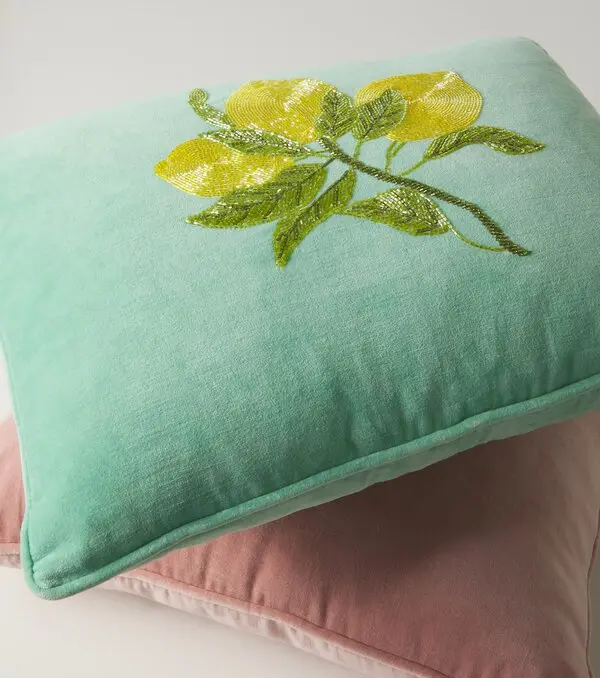 LES-OTTOMANS Embroidered Cotton Velvet Cushion