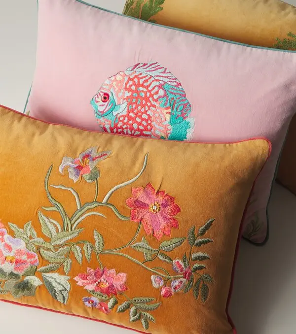 LES-OTTOMANS Embroidered Cotton Velvet Cushion