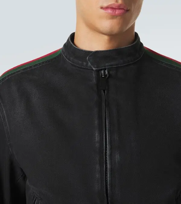 Gucci Web Stripe Denim Biker Jacket