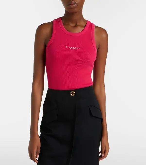 Givenchy Logo Ribbed Cotton Tank Top - Pink
