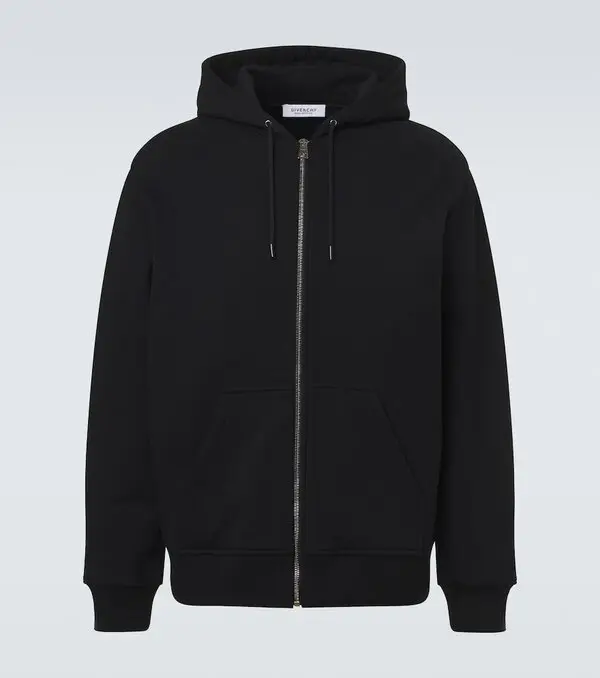 Givenchy Logo Cotton Fleece Zip-up Hoodie - Black
