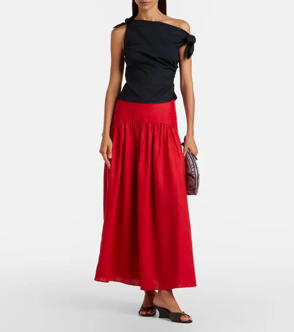 Staud Bellaria Asymmetric Cotton Top - Black