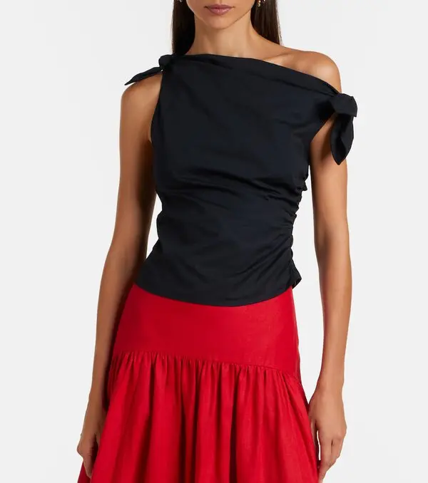 Staud Bellaria Asymmetric Cotton Top - Black