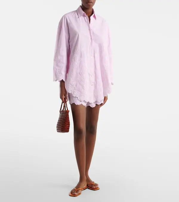 JULIET DUNN Embroidered Cotton Poplin Shorts - Pink
