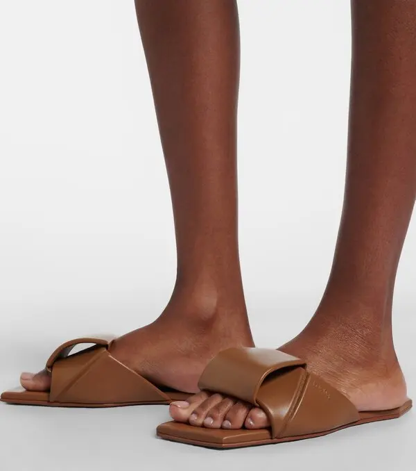 Loewe Origami Leather Slides - Brown