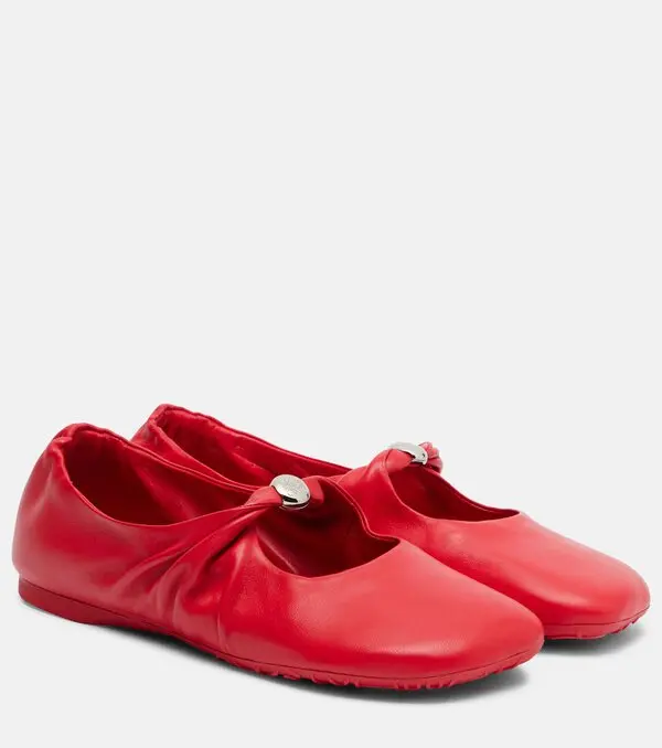 Loewe Pebble Soft Leather Mary Jane Flats - Red