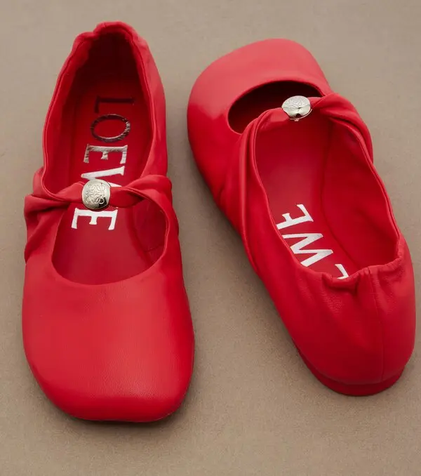 Loewe Pebble Soft Leather Mary Jane Flats - Red