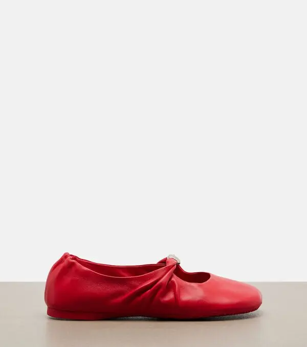 Loewe Pebble Soft Leather Mary Jane Flats - Red