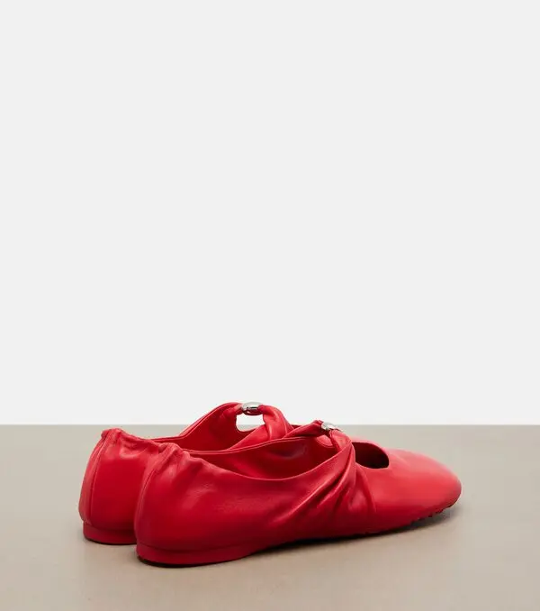 Loewe Pebble Soft Leather Mary Jane Flats - Red