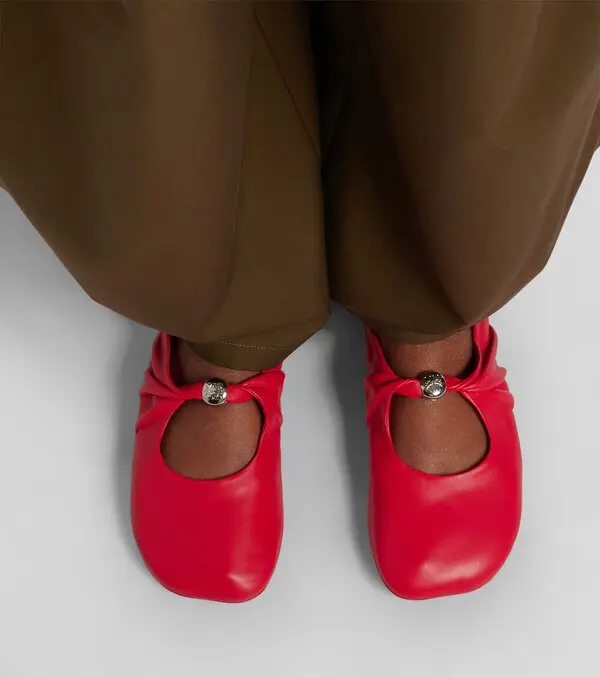 Loewe Pebble Soft Leather Mary Jane Flats - Red