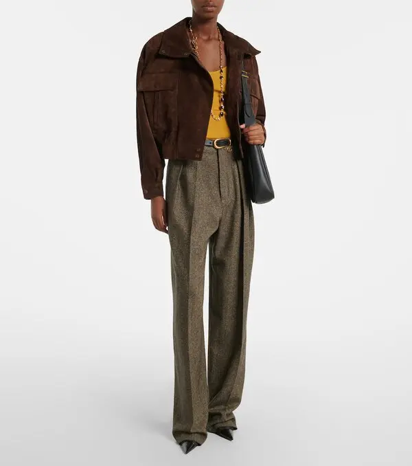 Saint Laurent Herringbone Wool-blend Wide-leg Pants