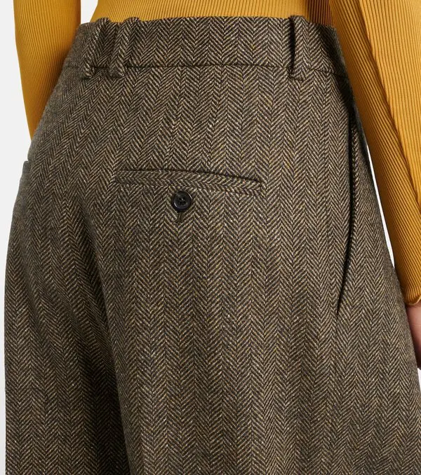 Saint Laurent Herringbone Wool-blend Wide-leg Pants