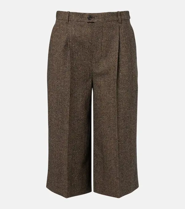 Saint Laurent Tailored Herringbone Wool-blend Bermuda Shorts