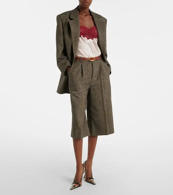 Saint Laurent Tailored Herringbone Wool-blend Bermuda Shorts
