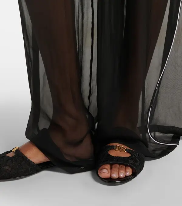 Dolce & Gabbana Dg Leather-trimmed Lace Slides - Black