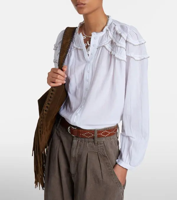 MARANT ETOILE Christa Ruffled Cotton-blend Blouse - White