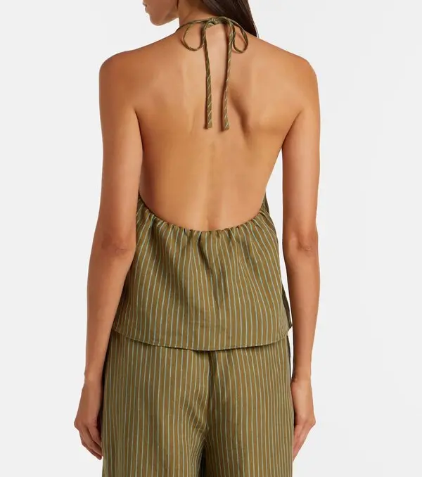 Staud Corso Striped Halterneck Linen Top - Green